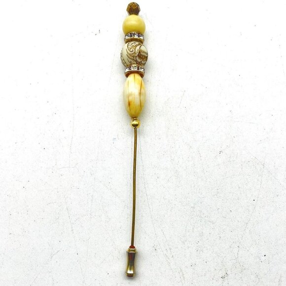 Unbranded | Jewelry | Beaded Hat Stick Pin Gold Tone Rhinestones Etched ...